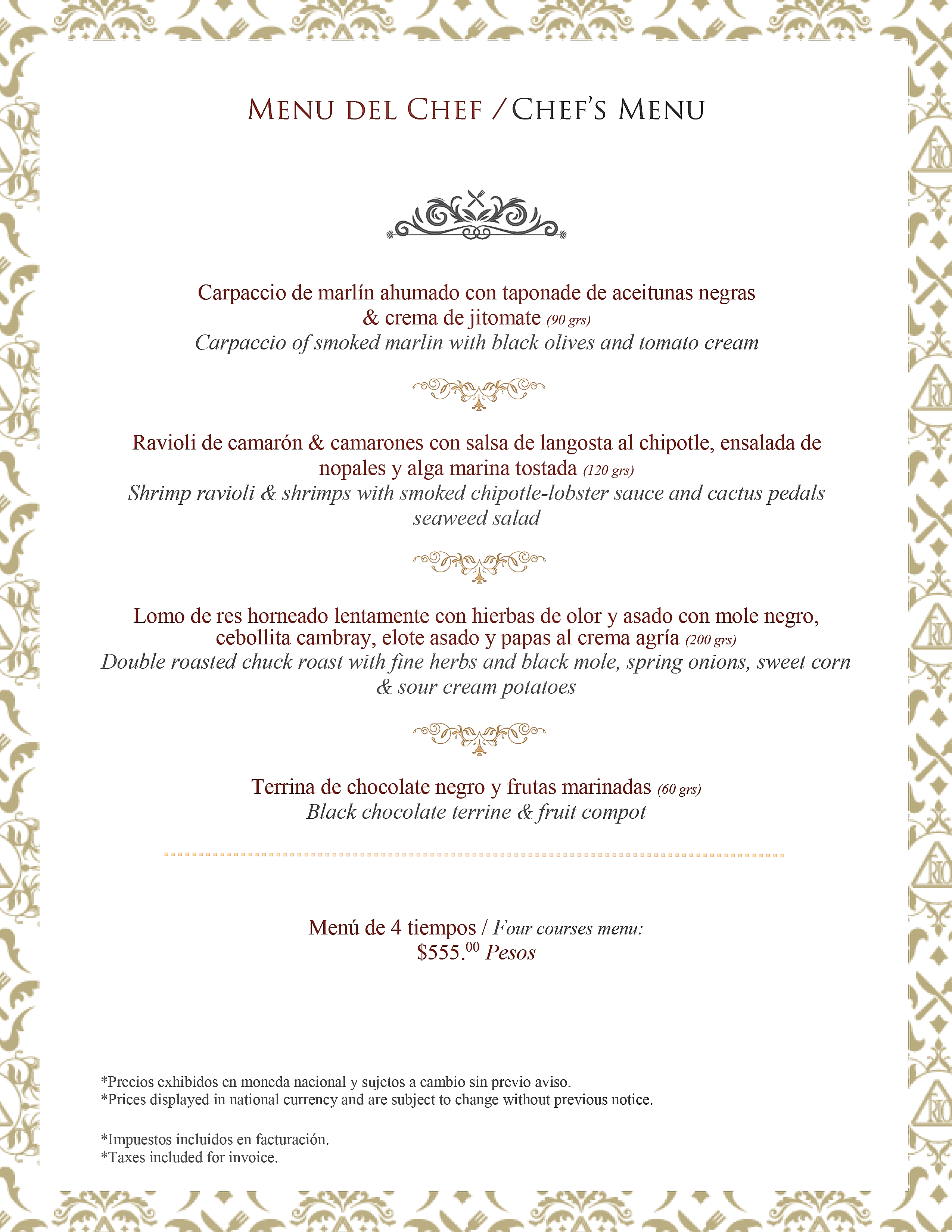 ¡Pruebe nuestro nuevo Menú del Chef! – Restaurante Trio